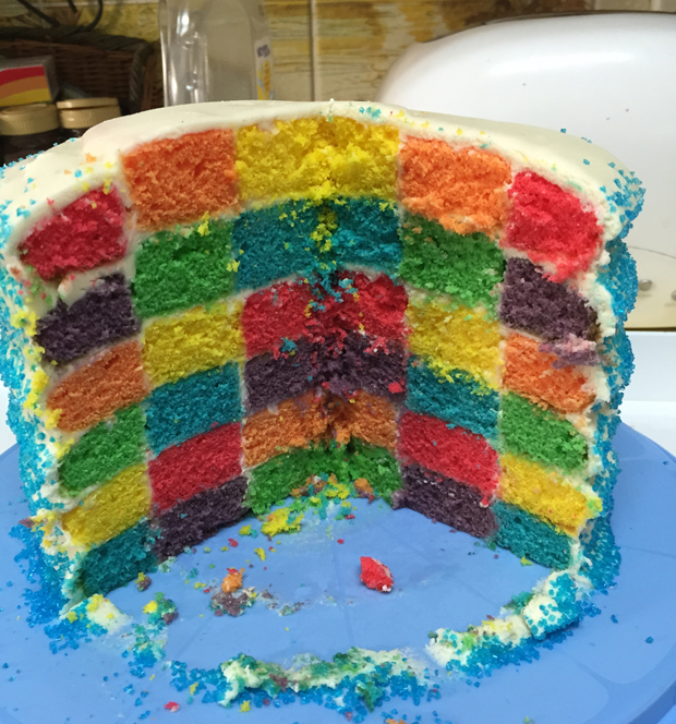 Making a rainbow checkerboard cake - Mummahh